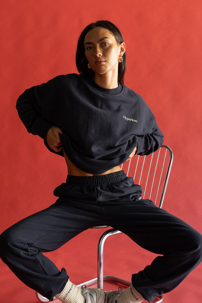 HyperLuxe Logo Sweatpants- Navy– HyperLuxe Activewear