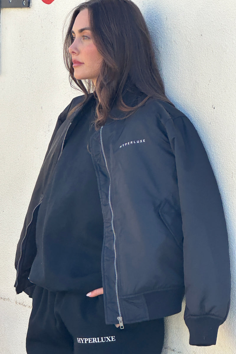 HyperLuxe Oversized Bomber Jacket- Black– HyperLuxe Activewear